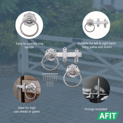 AFIT Galvanised Ring Gate Latch Set, 6 Inch / 150mm Heavy Duty Auto ...