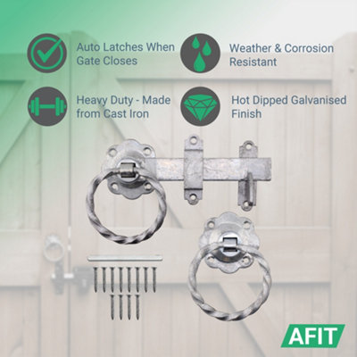 AFIT Galvanised Ring Gate Latch Set, 6 Inch / 150mm Heavy Duty Twisted ...