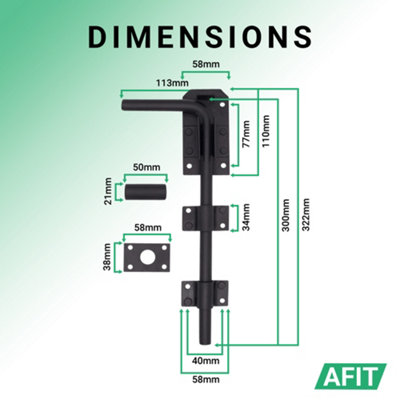 AFIT Gate Bolt Drop Down Pattern Heavy Duty Black 12 Inch 300mm Gates ...