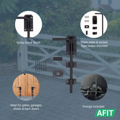 AFIT Gate Bolt Drop Down Pattern Heavy Duty Black 18 Inch 450mm Gates ...