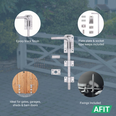 AFIT Gate Bolt Drop Down Pattern Heavy Duty Galvanised 12 Inch 300mm ...
