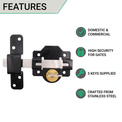 AFIT Gate Bolt Lock Long Throw and Pull Handle Suit Gates up to 70mm ...