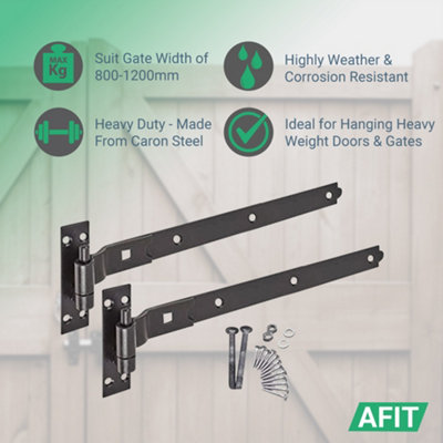 AFIT Gate Hinges Hook Band Cranked Heavy Duty 400mm / 16 Inch Black ...
