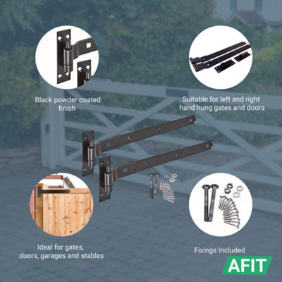 AFIT Gate Hinges Hook Band Cranked Heavy Duty 400mm / 16 Inch Black ...