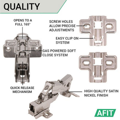 AFIT Inset 165 Degree Sprung Clip-On Soft Close Kitchen Cabinet Hinge ...
