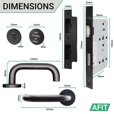 AFIT Lift to Lock Handle Set - Disabled Toilet Lock Set with DIN Lock ...