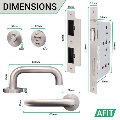 AFIT Lift to Lock Handle Set - Disabled Toilet Lock Set with DIN Lock ...