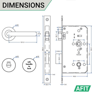 AFIT Lift to Lock Handle Set - Disabled Toilet Lock Set with DIN Lock ...