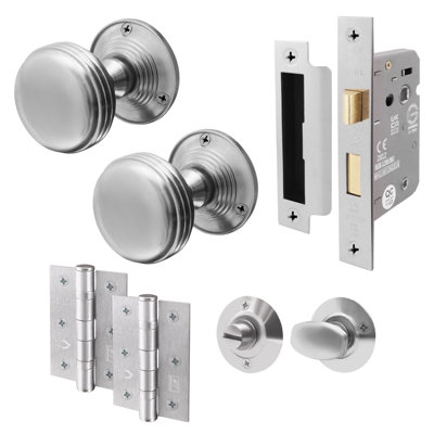 AFIT Lined Bathroom Door Knob Set Satin Chrome - 1 Pair of Mortice ...