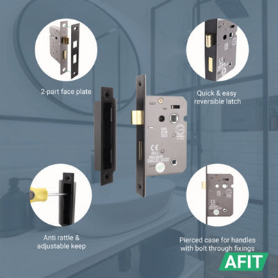 AFIT Matt Black Bathroom Lock - Fire Rated & CE Approved Mortice Door ...