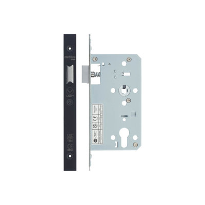 AFIT Matt Black DIN Euro Latch - 90mm Case 60mm Backset at B&Q