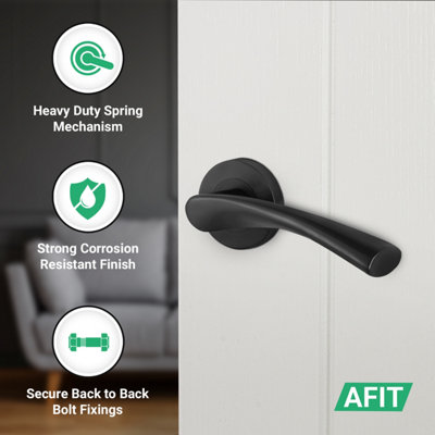 AFIT Matt Black Door Handle Latch set, Pack of 6 - Round Internal Door ...