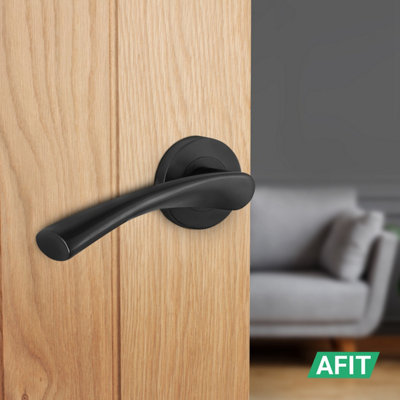 AFIT Matt Black Door Handle Latch set, Pack of 6 - Round Internal Door ...