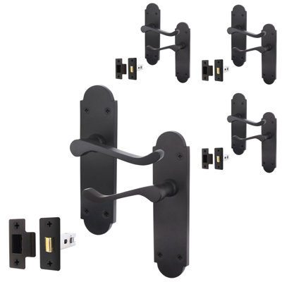 AFIT Matt Black Door Handle Latch Set - Victorian Scroll Shaped - 4 ...