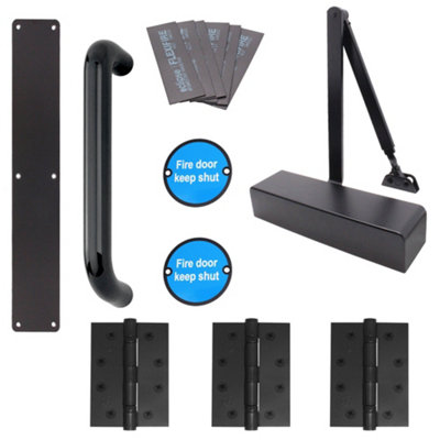 AFIT Matt Black Fire Door Kit With Door Closer - Corridor Non Locking Door