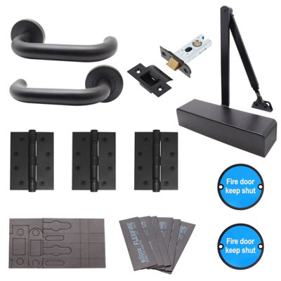 AFIT Matt Black Fire Door Kit With Door Closer - Office Non Locking Door