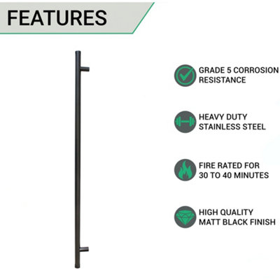 AFIT Matt Black Guardsman Pull Handles - Bolt Through 1200 x 32 x 1000mm