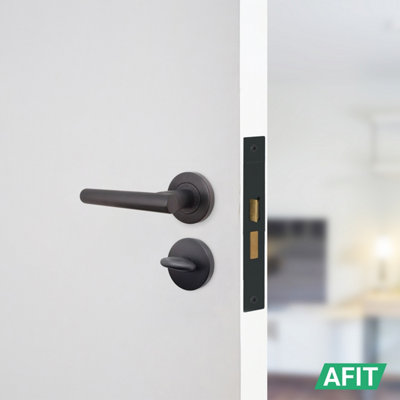 AFIT Matt Black Key Lock Door Handle Set - Sash Lock, Hinges (76mm) & 2 ...