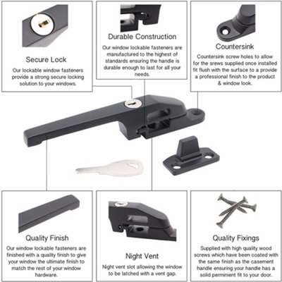 AFIT Matt Black Locking Window Fastener 142mm