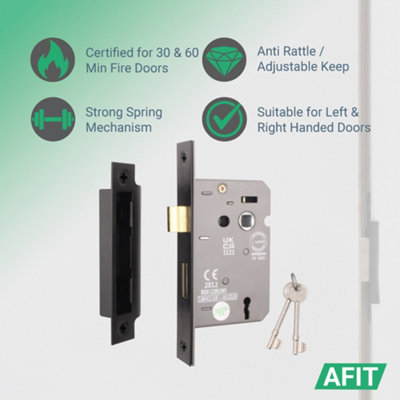 AFIT MATT BLACK SASHLOCK - FIRE RATED & CE APPROVED MORTICE DOOR LOCK ...