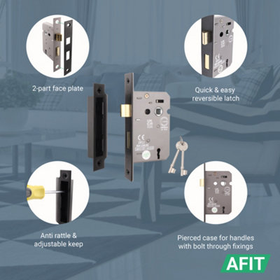 AFIT MATT BLACK SASHLOCK - FIRE RATED & CE APPROVED MORTICE DOOR LOCK ...