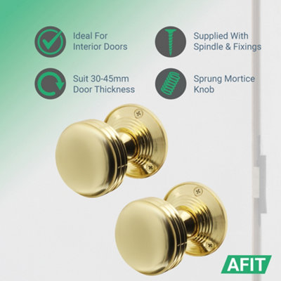AFIT Polished Brass Door Knobs - Internal Door Knob - Victorian Lined Range