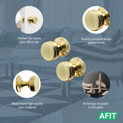 AFIT Polished Brass Door Knobs - Internal Door Knob - Victorian Lined Range