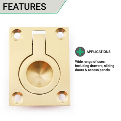 AFIT Polished Brass Flush Ring Cabinet Door Pull 50 x 38mm