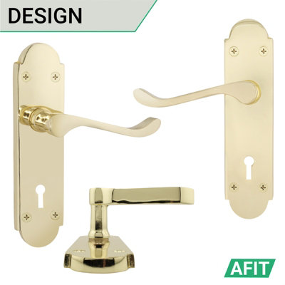 AFIT Polished Brass Scroll Door Handle Lock Set Pack of 1 Shaped ...