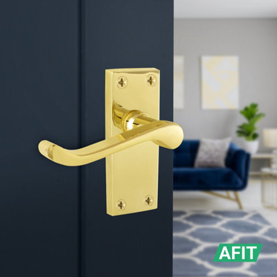 AFIT Polished Brass Scroll Door Handles Latch Set Pack of 5 Traditional ...