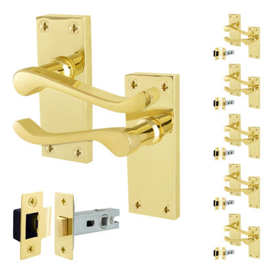 Buy AFIT Polished Brass Victorian Scroll Door Handle Latch Set, 6 Pair ...