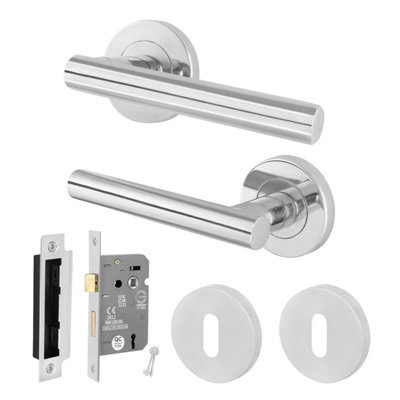 Buy AFIT Polished Chrome Key Lock Door Handle Set - Handles, Sash Lock & 2 Escutcheons - Olvera ...
