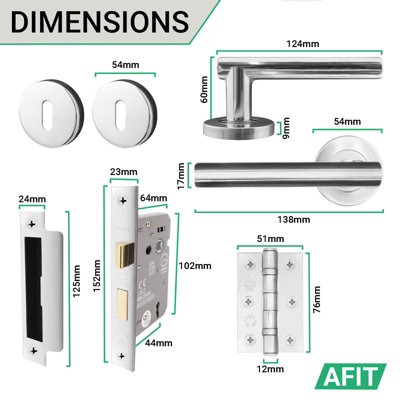 AFIT Polished Chrome Key Lock Door Handle Set Sash Lock (64mm), Hinges ...