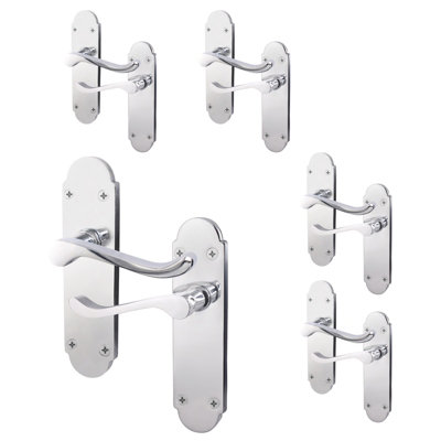 AFIT Polished Chrome Scroll Door Handles Latch Set Pack of 5 Shaped ...