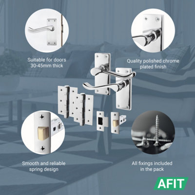 AFIT Polished Chrome Scroll Door Handles Latch with Tubular Latch and ...