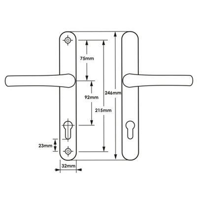 AFIT Polished Chrome UPVC Door Handle - 92mm PZ Centres - 215mm Fixing ...
