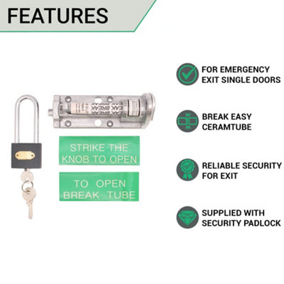 AFIT Redlam Break Glass Bolt Emergency Exit Door Panic Bolt Mk 2 + Padlock