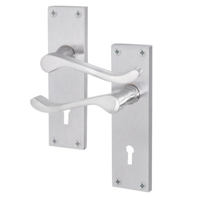 AFIT Satin Chrome Scroll Door Handle Lock Set Pack of 1 Traditional ...