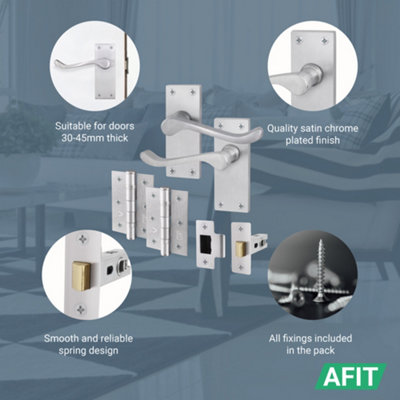 AFIT Satin Chrome Scroll Door Handles Latch with Tubular Latch and ...