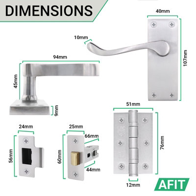 AFIT Satin Chrome Scroll Door Handles Latch with Tubular Latch and ...
