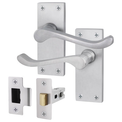 AFIT Satin Chrome Scroll Door Handles Latch with Tubular Latch Set Pack ...