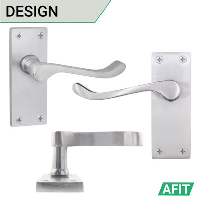 AFIT Satin Chrome Scroll Door Handles Latch with Tubular Latch Set Pack ...