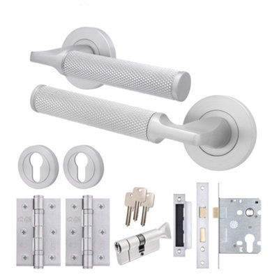 AFIT Satin Door Handle Euro Lock and Thumbturn Cylinder Set Internal ...
