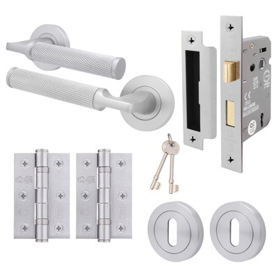 AFIT Satin Door Handle Key Lock Set Satin Chrome Internal with 64mm ...