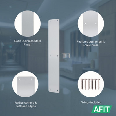 AFIT Satin Door Push Plate, 425 x 75mm with Radius Corners Satin ...