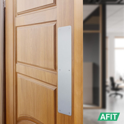 AFIT Satin Door Push Plate, 425 x 75mm with Radius Corners Satin ...