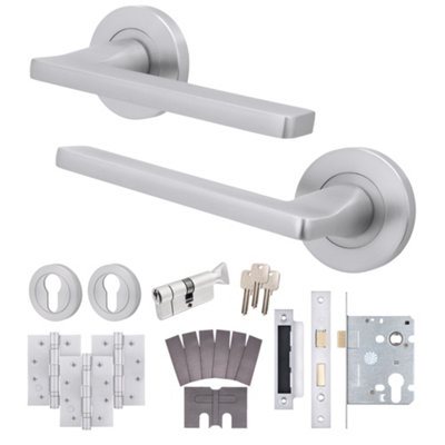 AFIT Satin Fire Door Handle Euro Lock and Thumbturn Cylinder Set ...