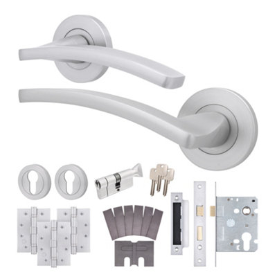 AFIT Satin Fire Door Handle Euro Lock and Thumbturn Cylinder Set ...