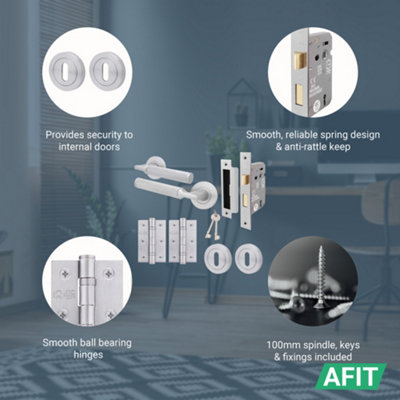 AFIT Satin Fire Door Handle Key Lock Set Satin Internal Fire Rated 80mm ...