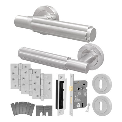 AFIT Satin Fire Door Handle Key Lock Set, Satin Nickel Internal Fire ...